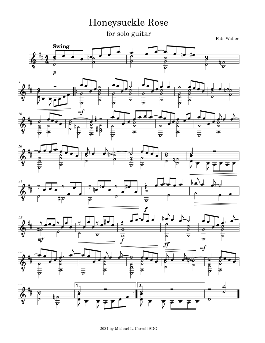 Honeysuckle Rose – Fats Waller for solo guitar Sheet Music for Guitar ...