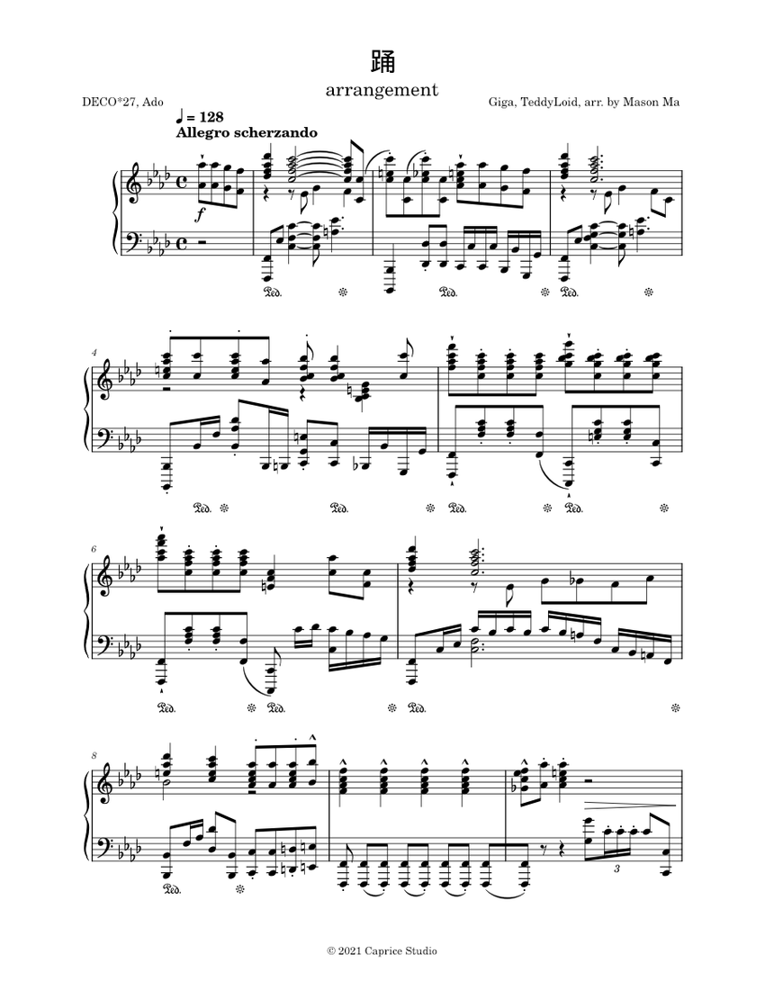 Odo 踊 - Ado Sheet Music for Piano (Solo) | MuseScore.com