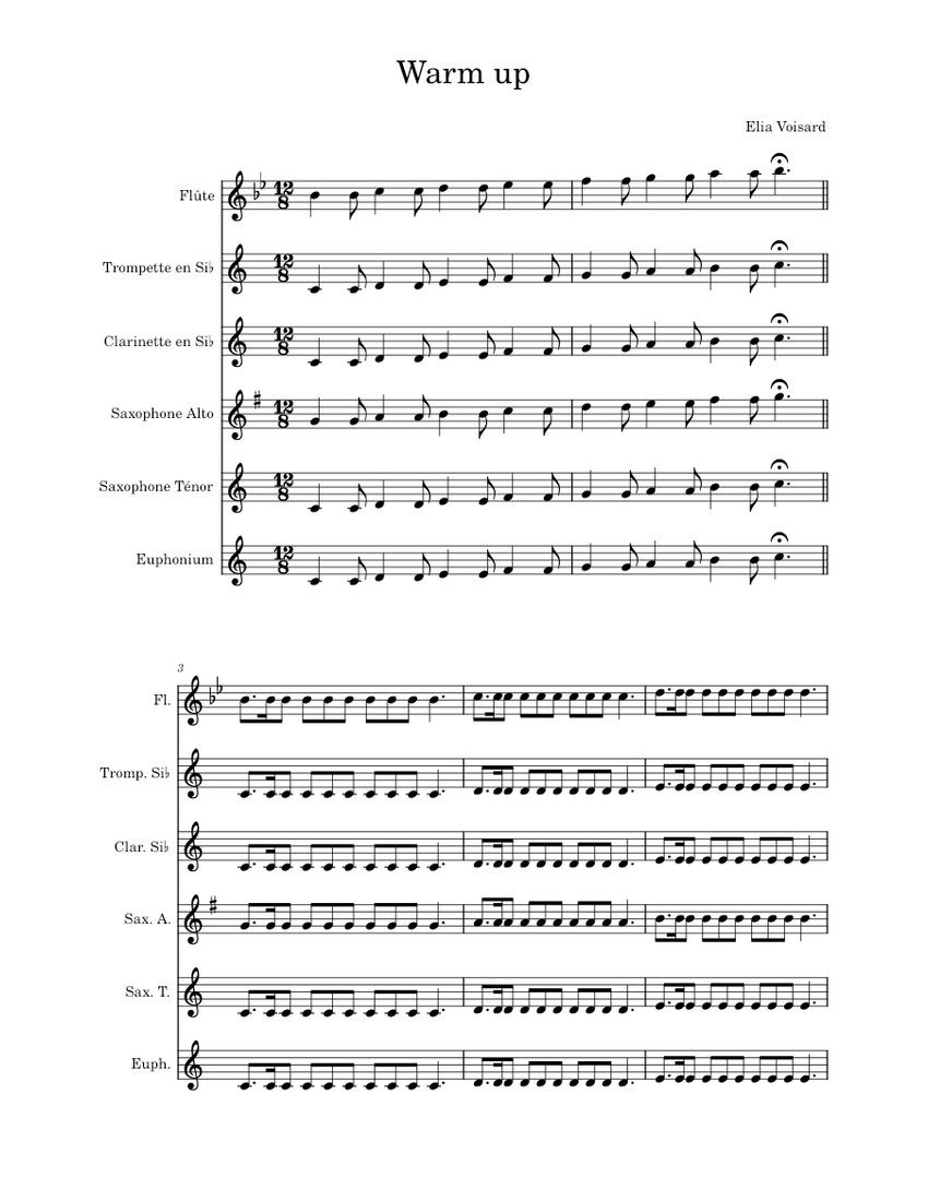 Warm up Sheet music for Euphonium, Flute, Clarinet in b-flat, Saxophone ...
