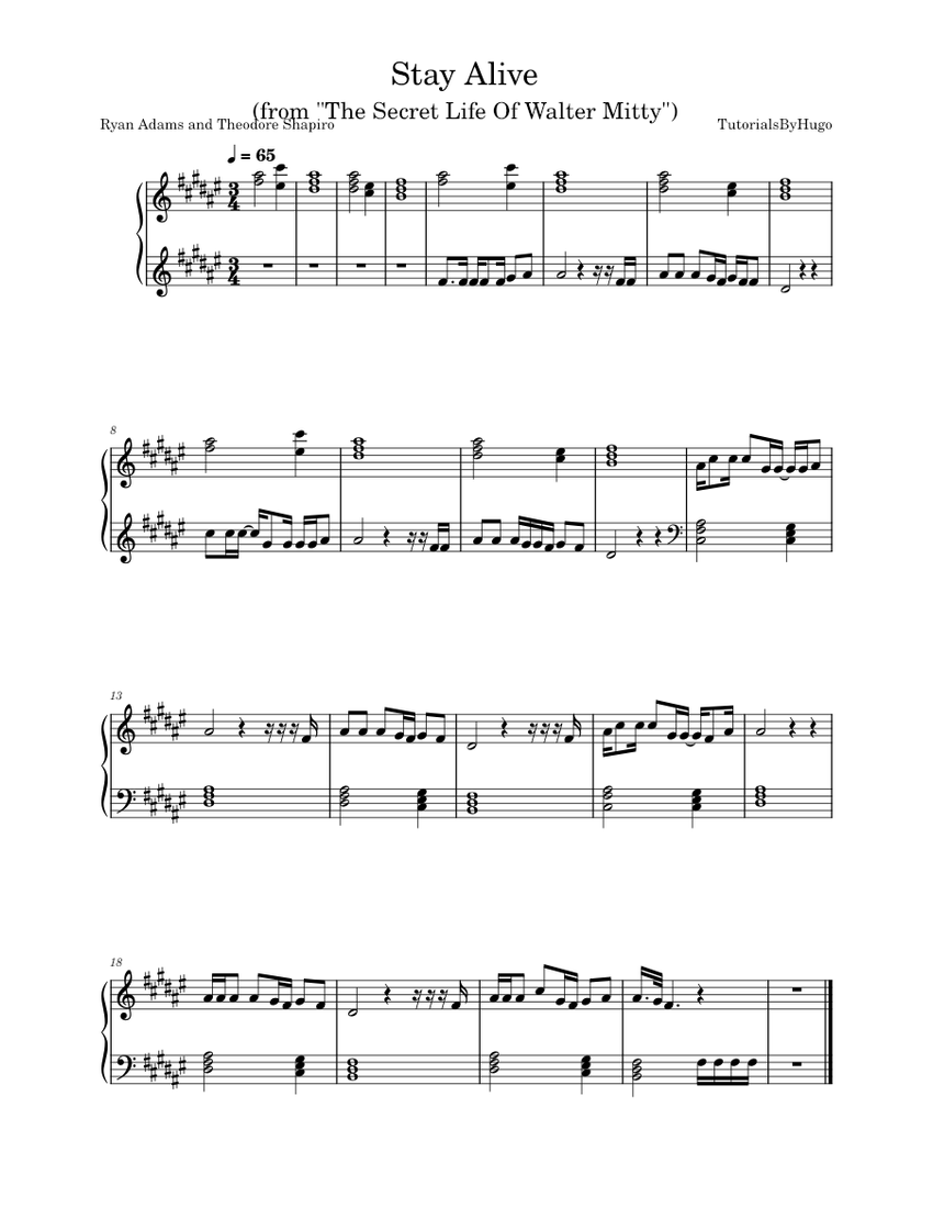 Stay Alive – Jose Gonzales Sheet Music for Piano (Solo) easy ...