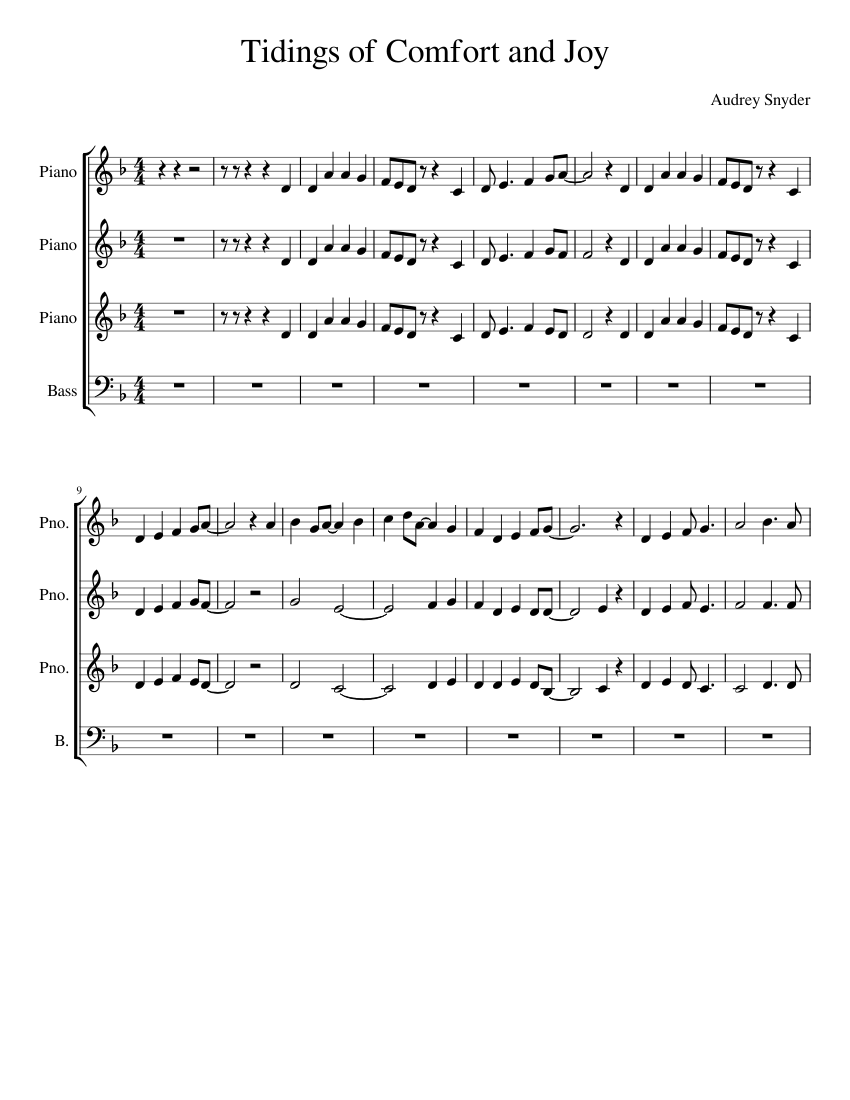 Tidings of Comfort and Joy Sheet Music for Piano, Bass voice (Mixed ...
