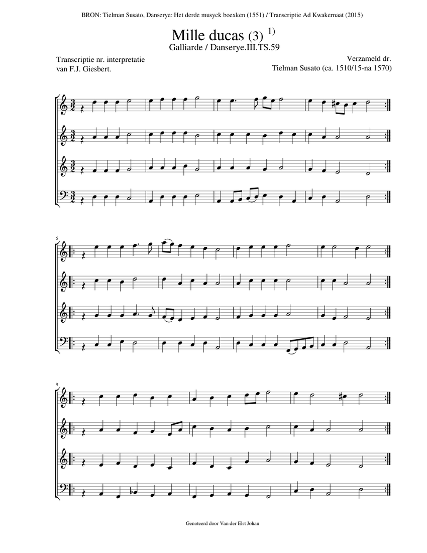 Mille ducas (3) (Danserye.III.TS.59) Sheet music for Violin, Viola ...