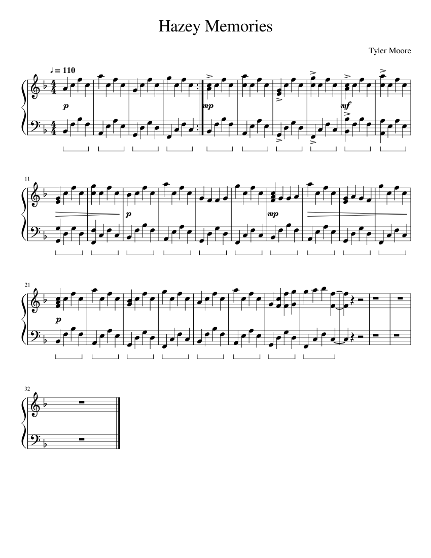 Hazey Memories Sheet music for Piano (Solo) Easy | Musescore.com