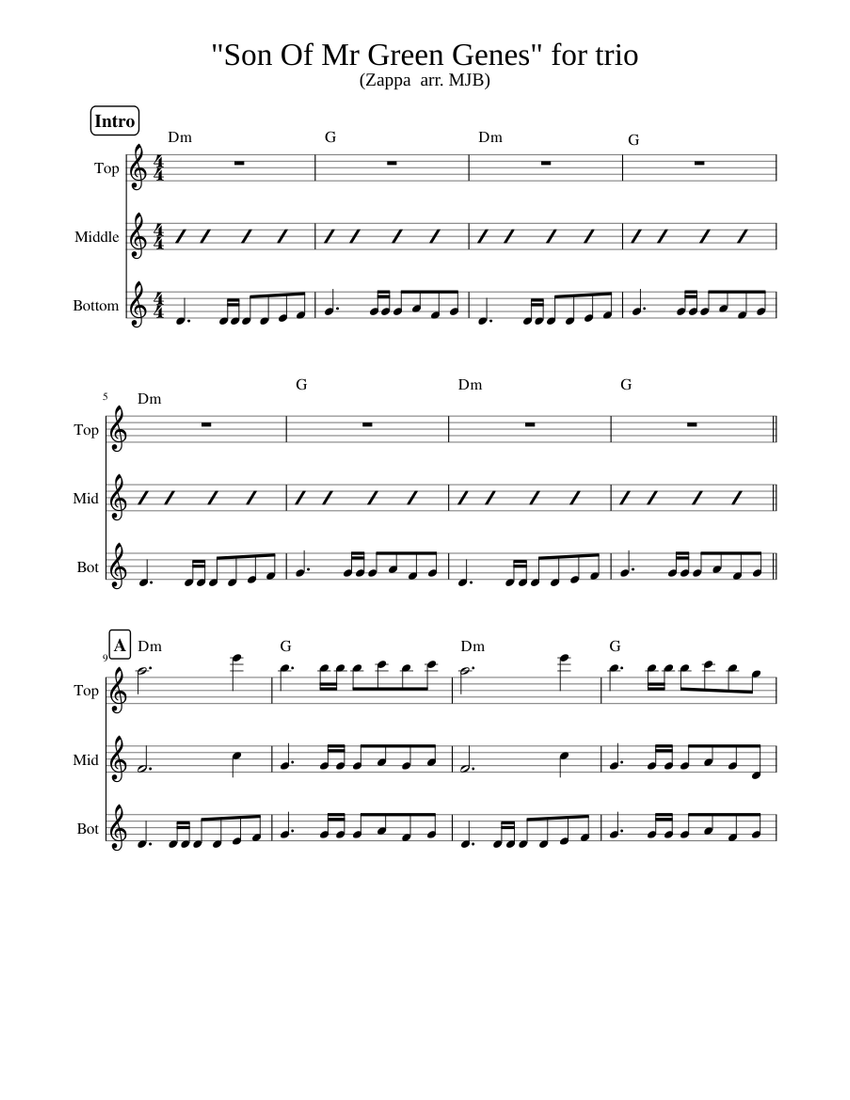 "Son Of Mr Green Genes" for trio (Zappa arr. MJB) Sheet music for Flute ...