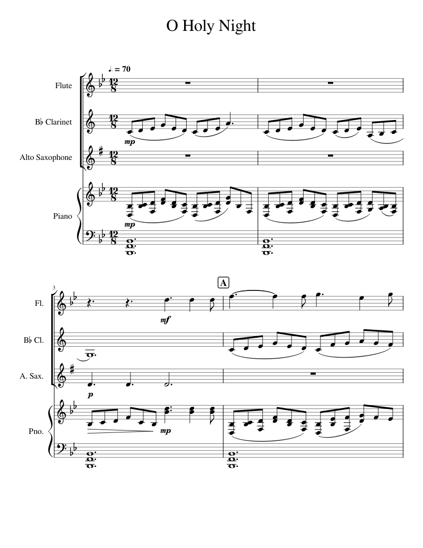 O_Holy_Night Sheet music for Piano, Flute, Clarinet in b-flat ...