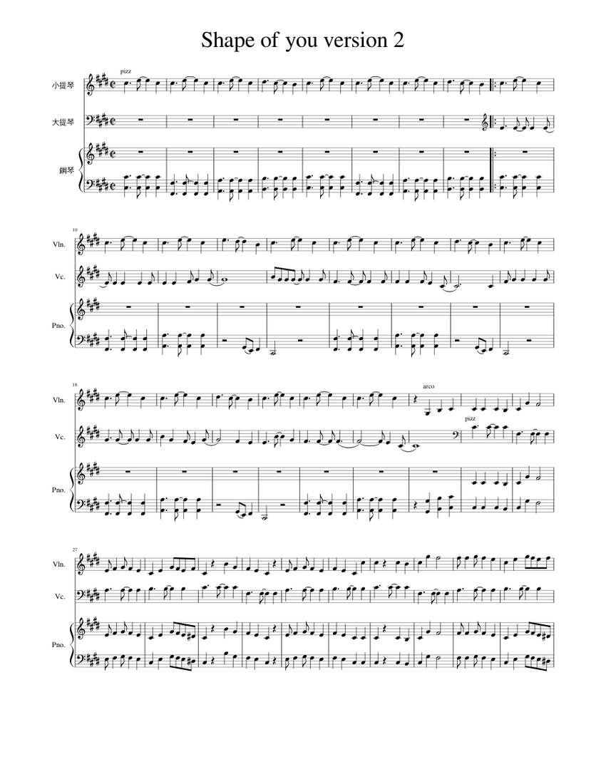 Shape of you version 2 Sheet music for Piano, Violin, Cello (Piano Trio ...