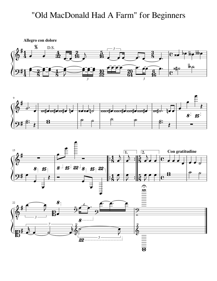 Old MacDonald Had A Farm for Beginners Sheet music for Piano (Solo ...