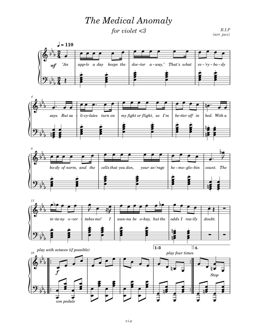 The Medical Anomaly – R.I.P. Sheet Music for Piano (Solo) | MuseScore.com