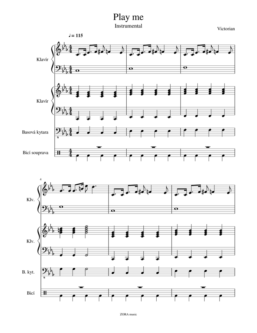 PLAY ME Sheet music for Piano, Bass guitar, Drum group (Mixed Quartet ...