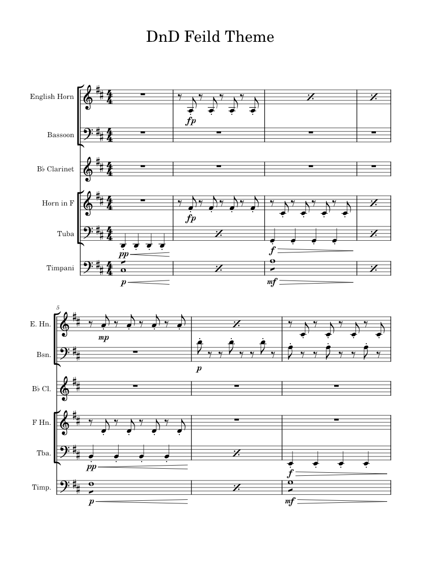DnD Feild Theme Sheet music for Tuba, Oboe, Clarinet in b-flat, Bassoon ...
