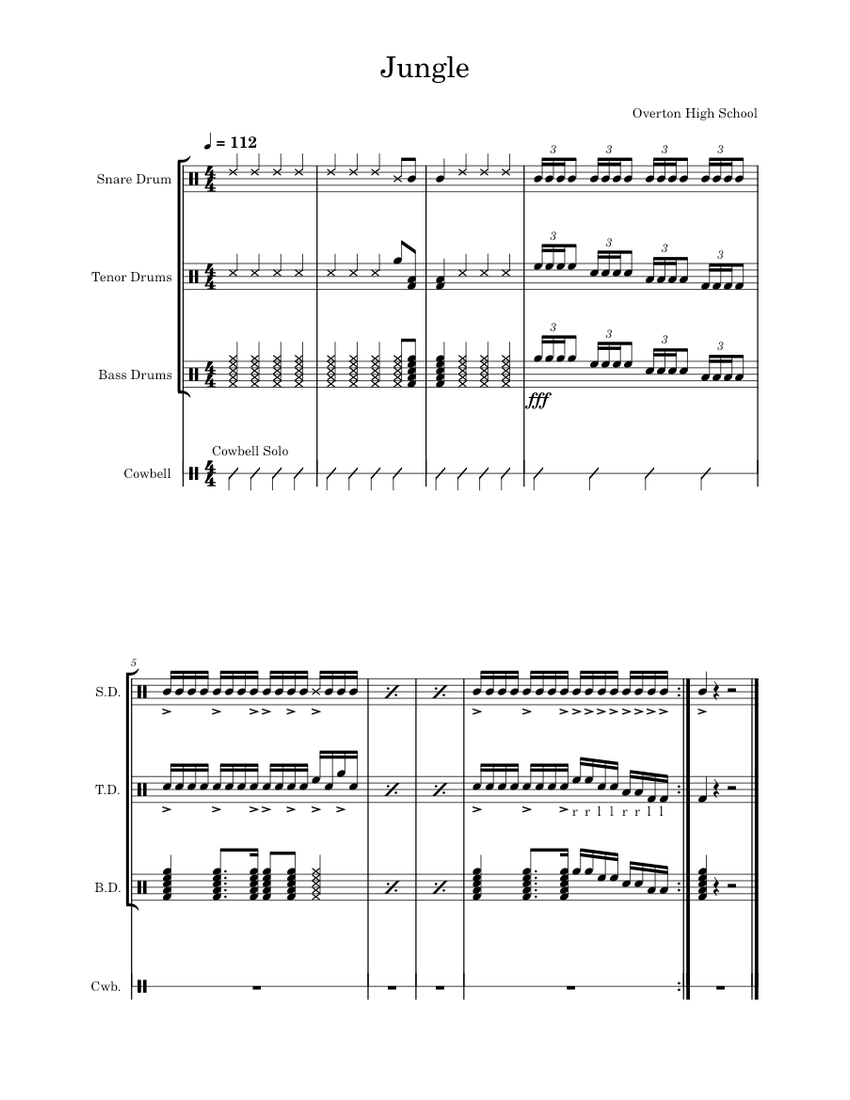 Jungle Sheet music for Snare drum, Tenor drum, Bass drum, Percussion ...