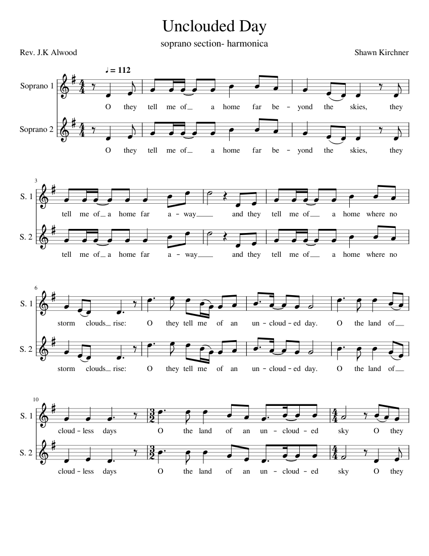 Unclouded Day - Soprano Sheet music for Harmonica (Choral) | Musescore.com