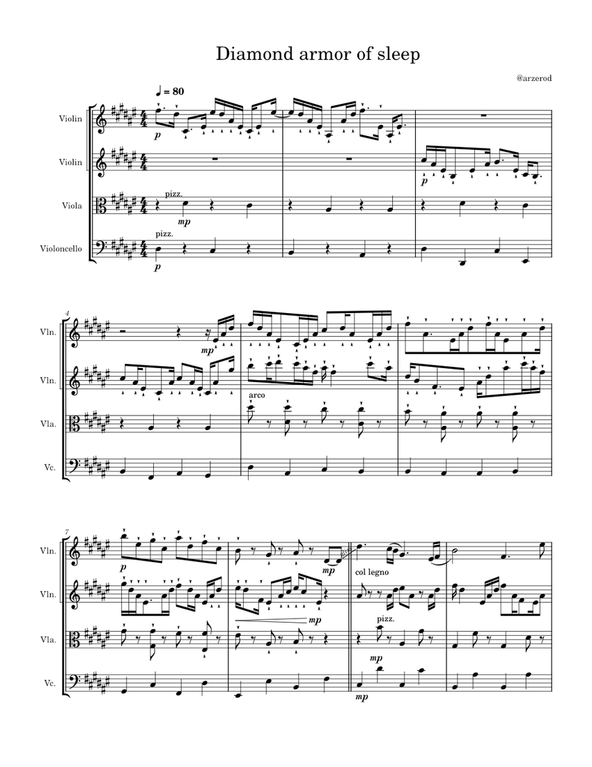 Diamond armor of sleep Sheet music for Violin, Viola, Cello (String Quartet) | Musescore.com