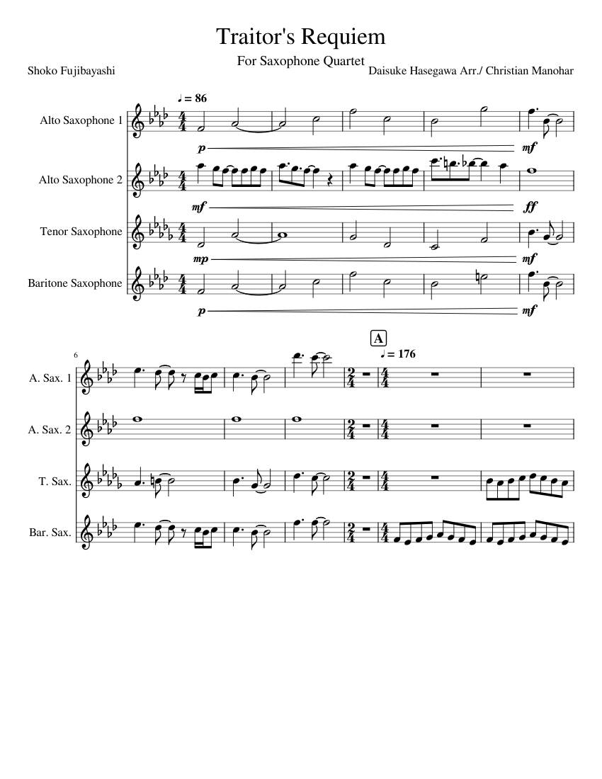 Traitor's Requiem Sheet Music for Saxophone alto, Saxophone tenor ...