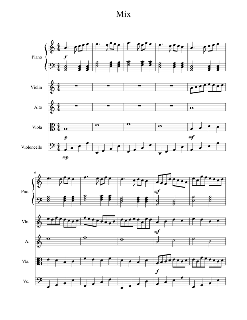 Mix Sheet music for Piano, Alto, Violin, Viola & more instruments (Mixed Quintet) | Musescore.com