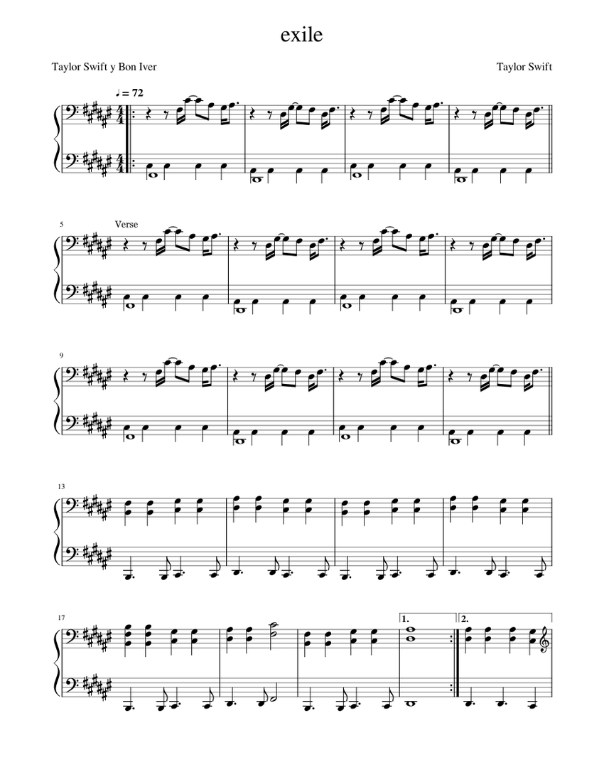 exile (feat. Bon Iver) - Taylor Swift Sheet music for Piano (Piano ...