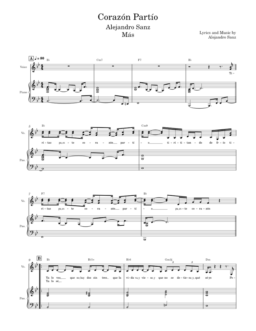 Corazón Partío Bb - Manuel Sheet music for Piano, Vocals (Solo ...