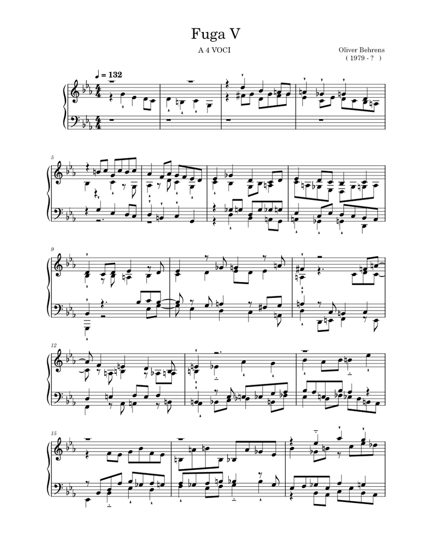 Fuga V - Oliver Behrens Sheet music for Piano (Solo) | Musescore.com