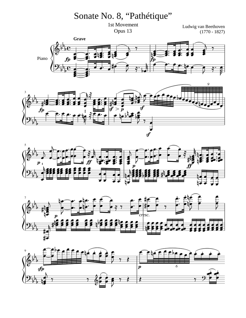 Sonata No.8 in C Minor, Op.13 "Pathetique" – Ludwig van Beethoven Sonate No. 8Pathetique 1st ...