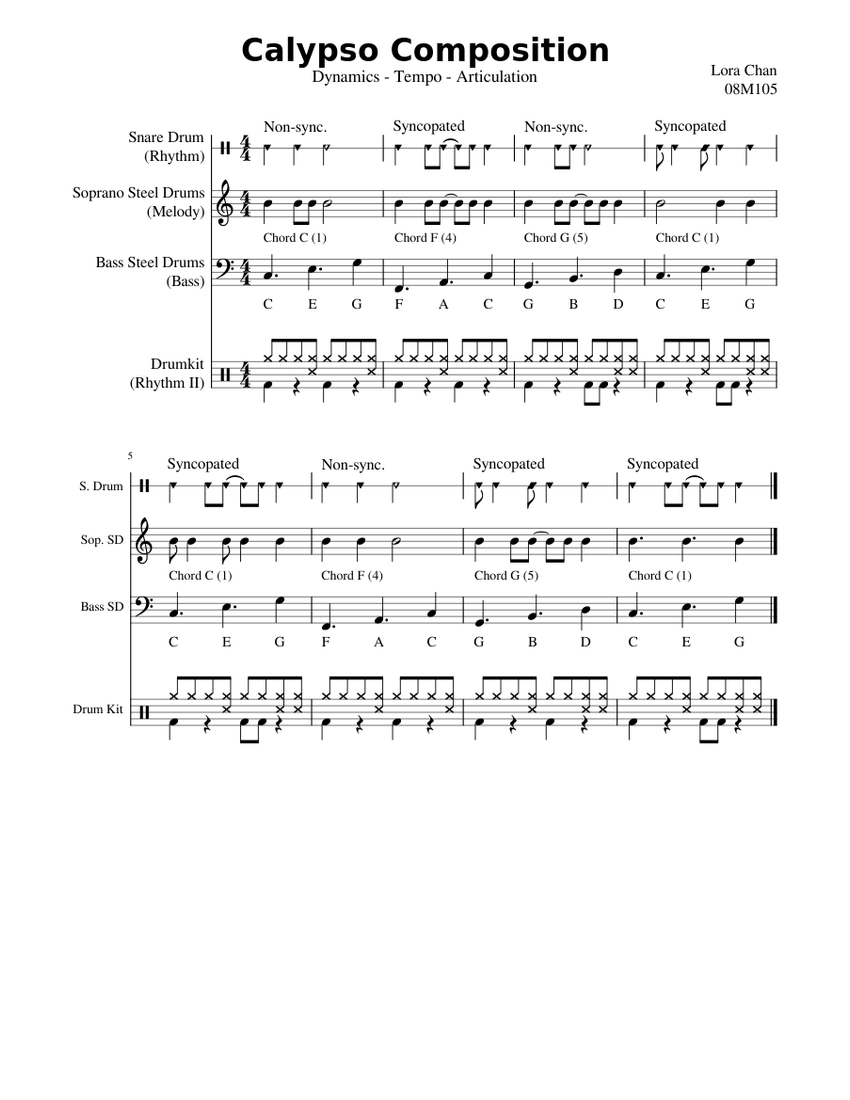 Calypso Template Sheet Music with Chords for Snare drum, Drum group ...