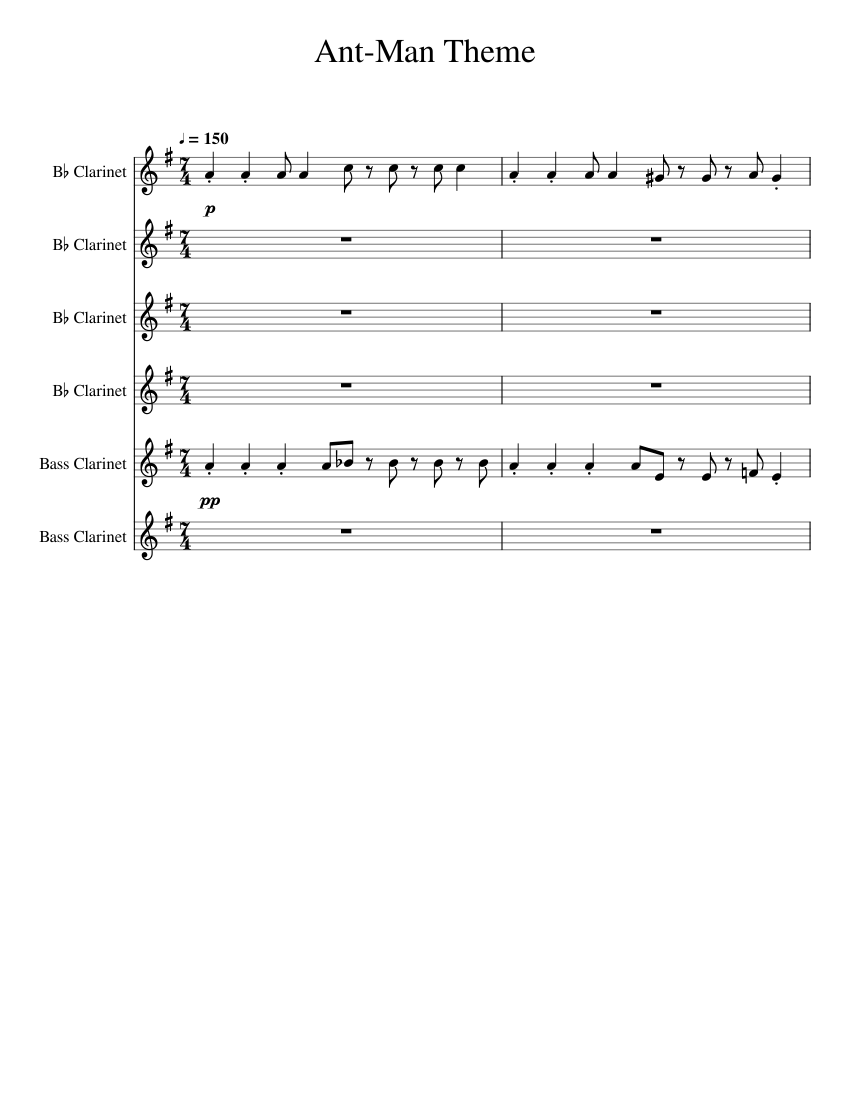 Ant-Man Theme Sheet Music for Clarinet in b-flat, Clarinet bass ...