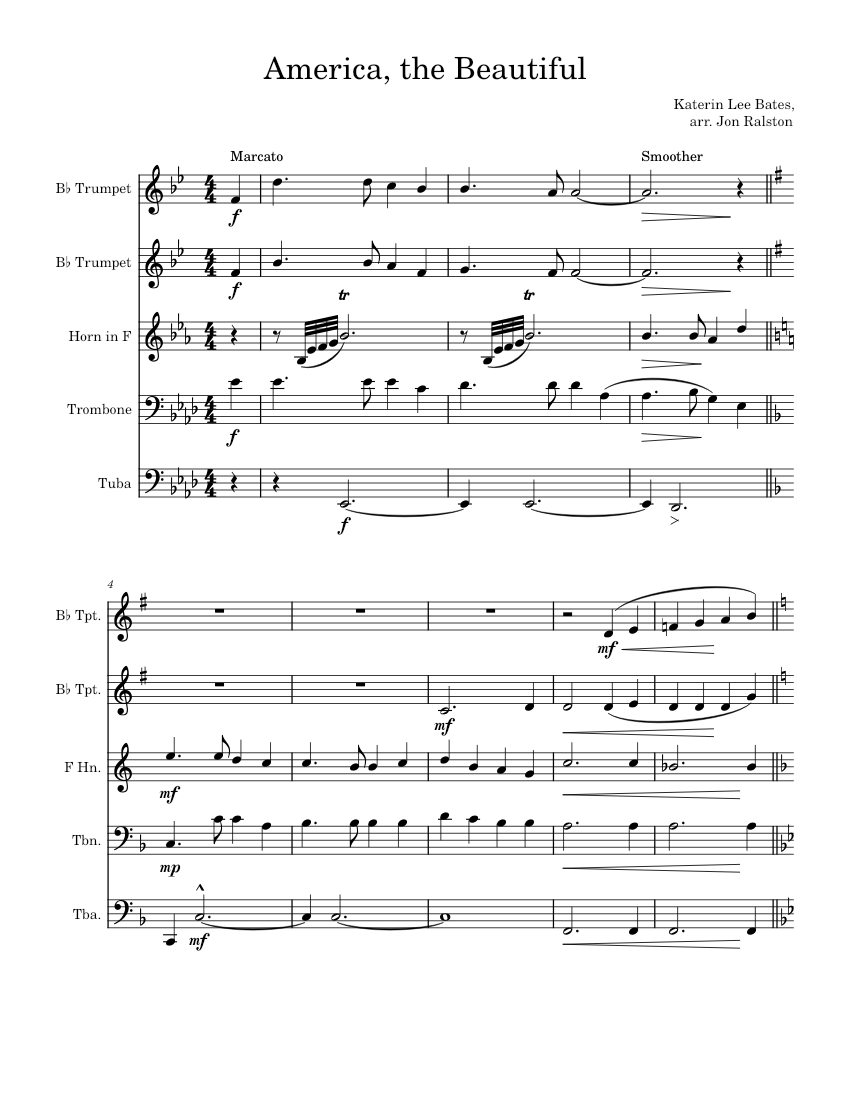 America the Beautiful – Katharine Lee Bates Sheet music for Trombone ...