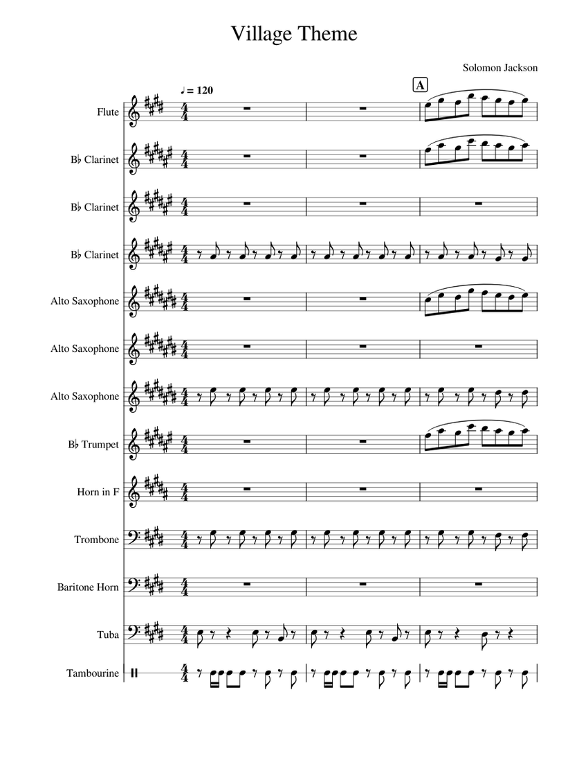 Village Theme Sheet music for Trombone, Tuba, Tambourine, Flute & more ...