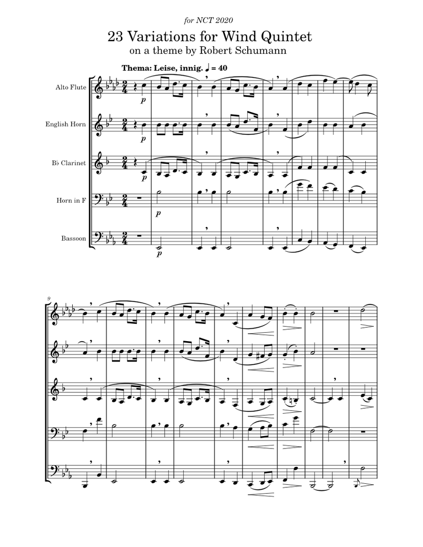 23 Variations for Wind Quintet on a theme by Robert Schumann Sheet ...