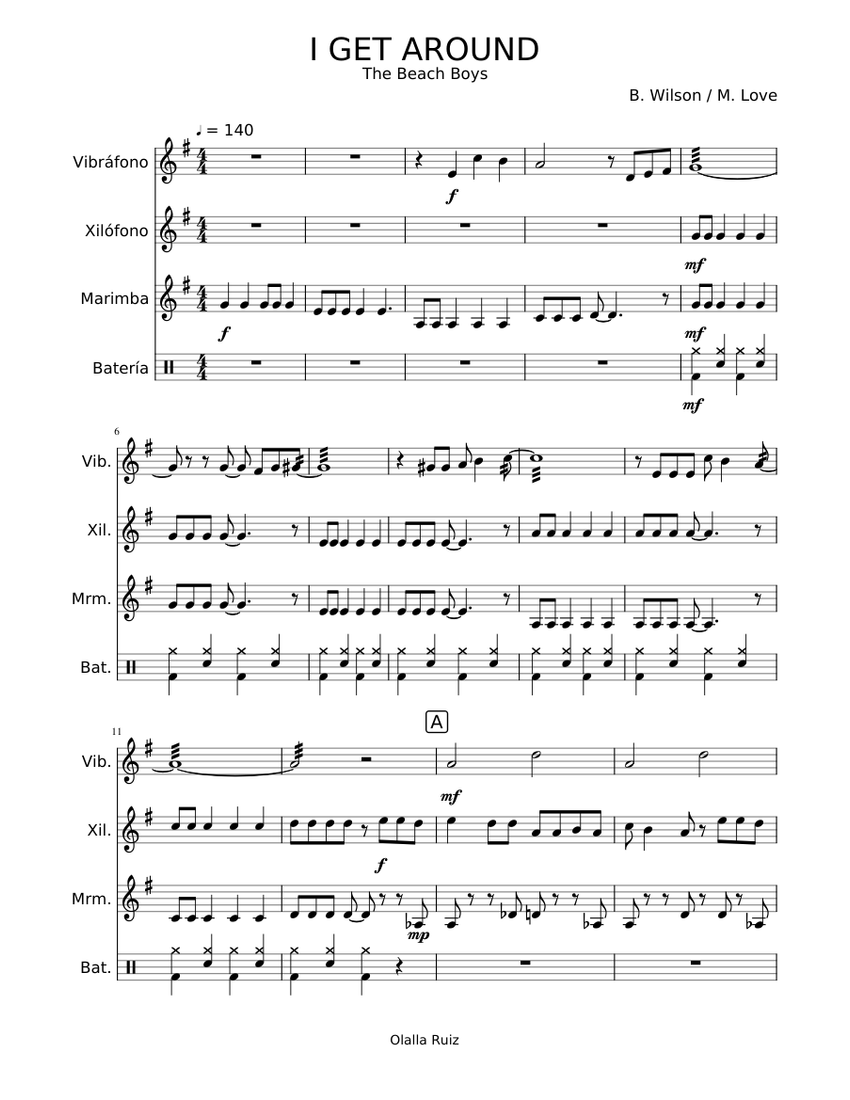 I get around (The Beach Boys) Sheet Music for Vibraphone, Drum group ...