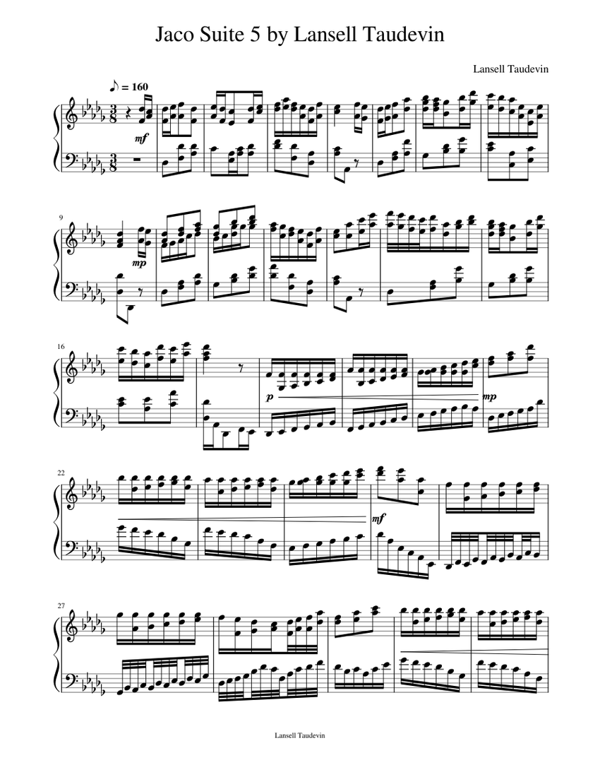 Jaco Suite 5 by Lansell Taudevin Sheet music for Piano (Solo ...