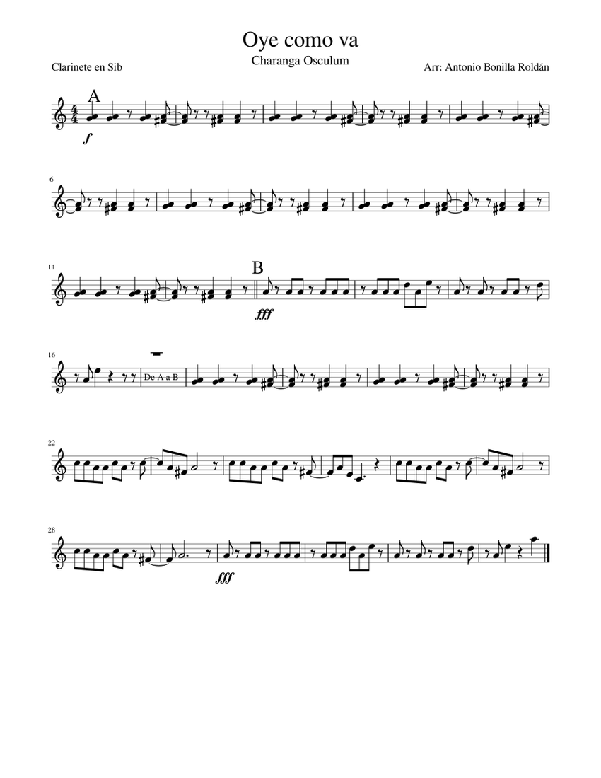 Oye como va clarinete sib Sheet music for Clarinet in b-flat (Solo) | Musescore.com