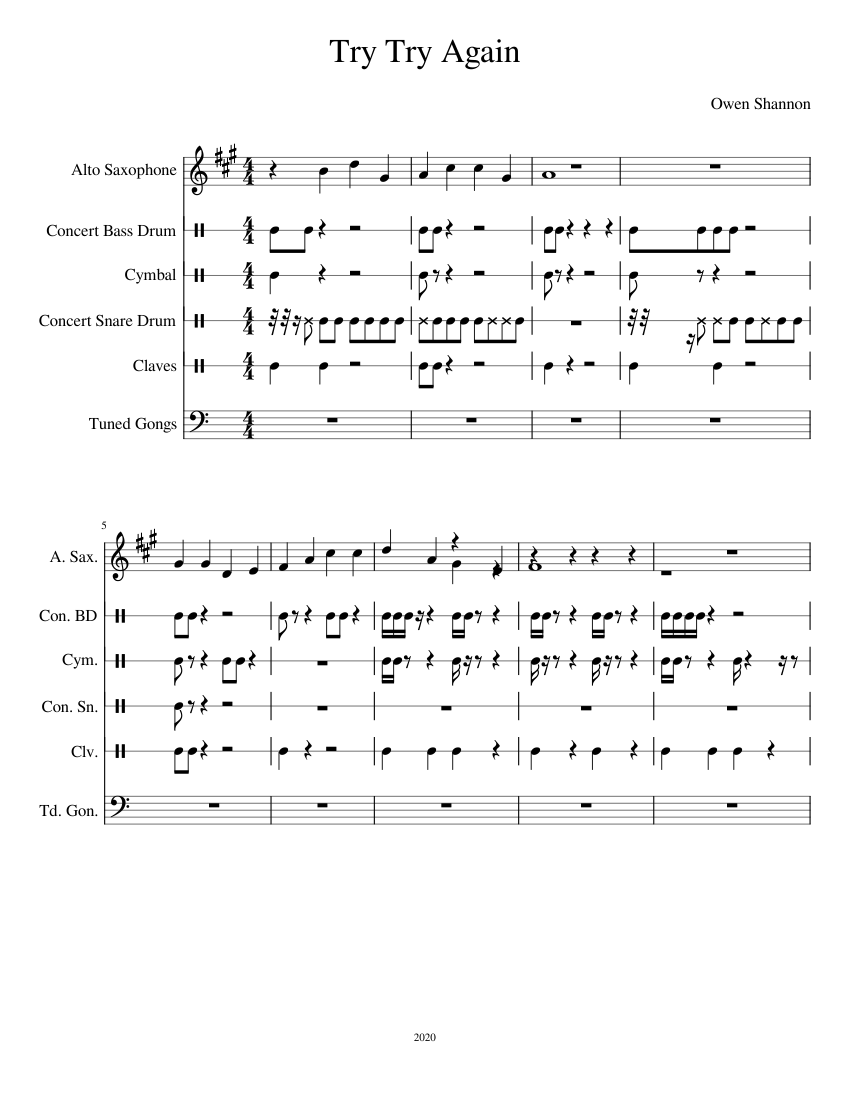 Try_Try_Again Sheet music for Saxophone alto, Snare drum, Crash, Bass ...