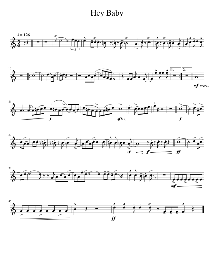 Hey_Baby Sheet Music for French horn (Solo) | MuseScore.com