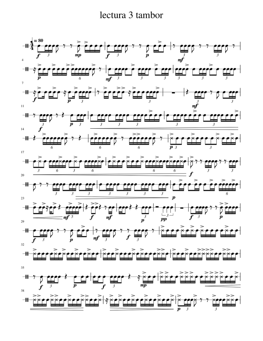 lectura 3 tambor Sheet music for Snare drum (Solo) | Musescore.com