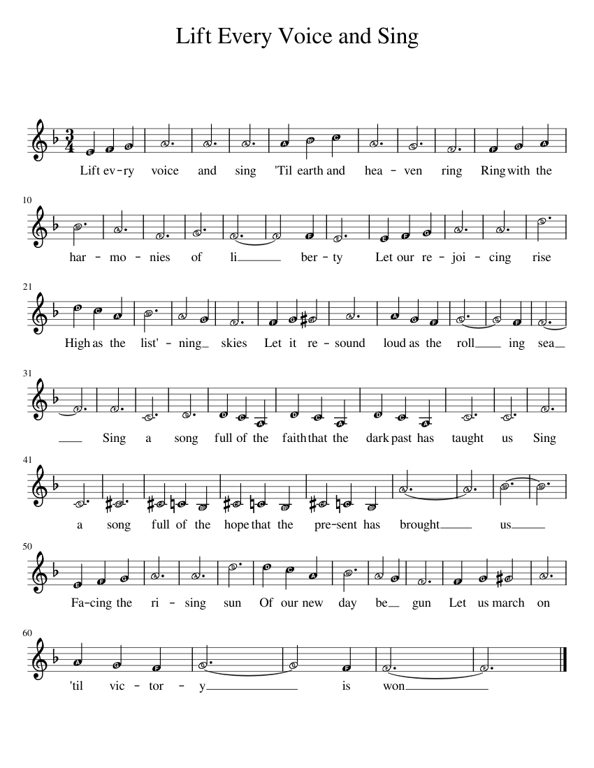 Lift Every Voice and Sing Chorus Sheet music for Piano (Solo) Easy ...