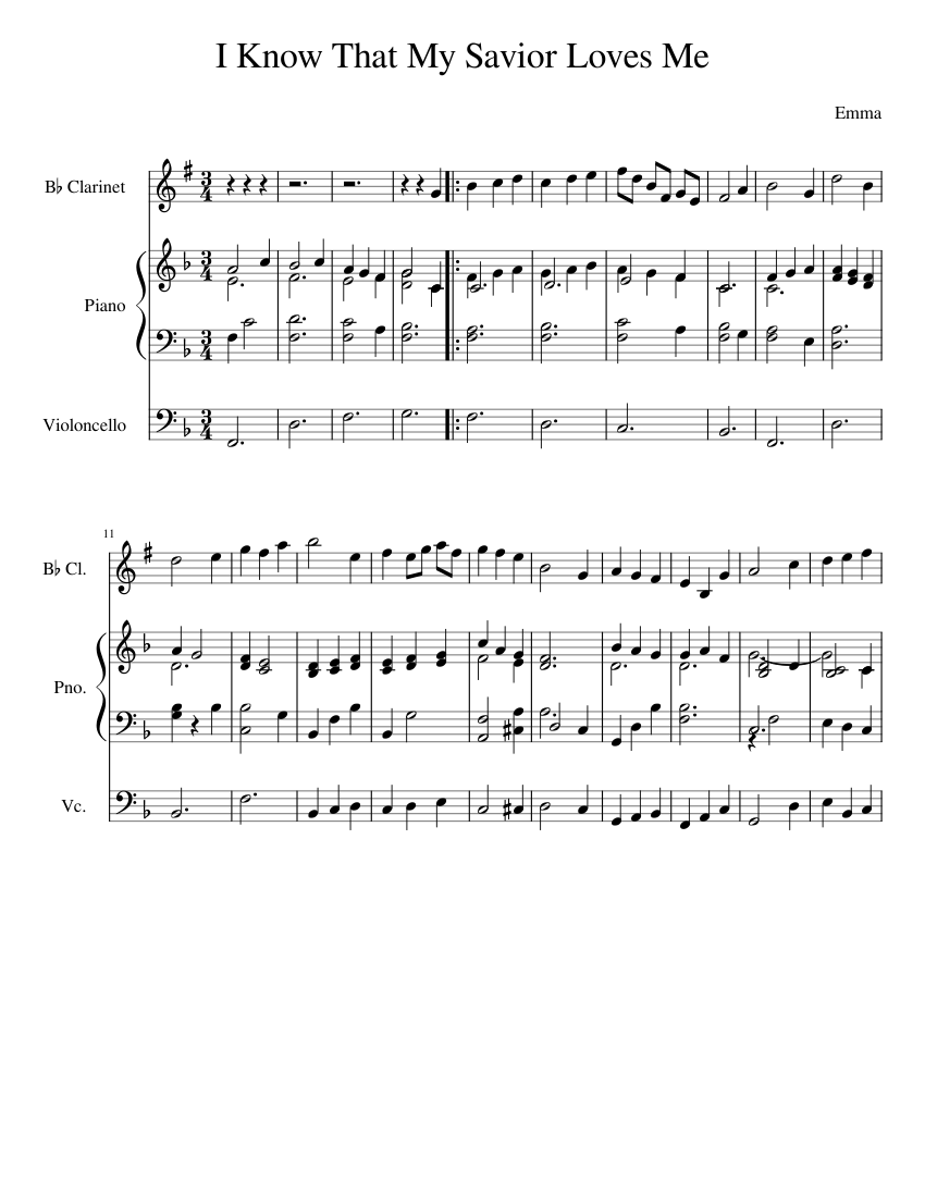 I Know That My Savior Loves Me Sheet Music for Piano, Clarinet in b ...