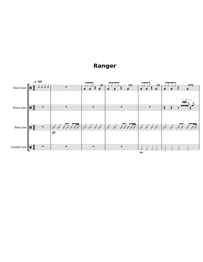 Ranger Sheet music for Snare drum, Crash, Tenor drum, Bass drum ...