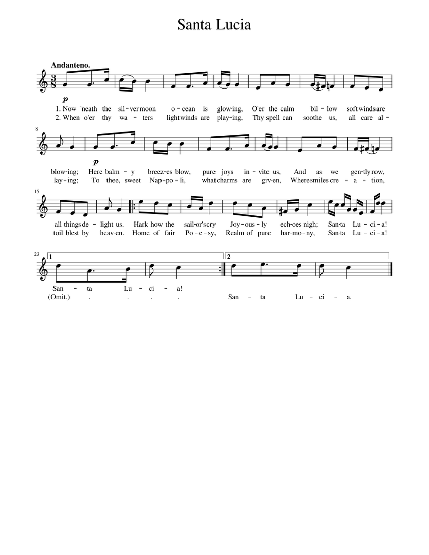 Santa Lucia Sheet music for Piano (Solo) Easy | Musescore.com