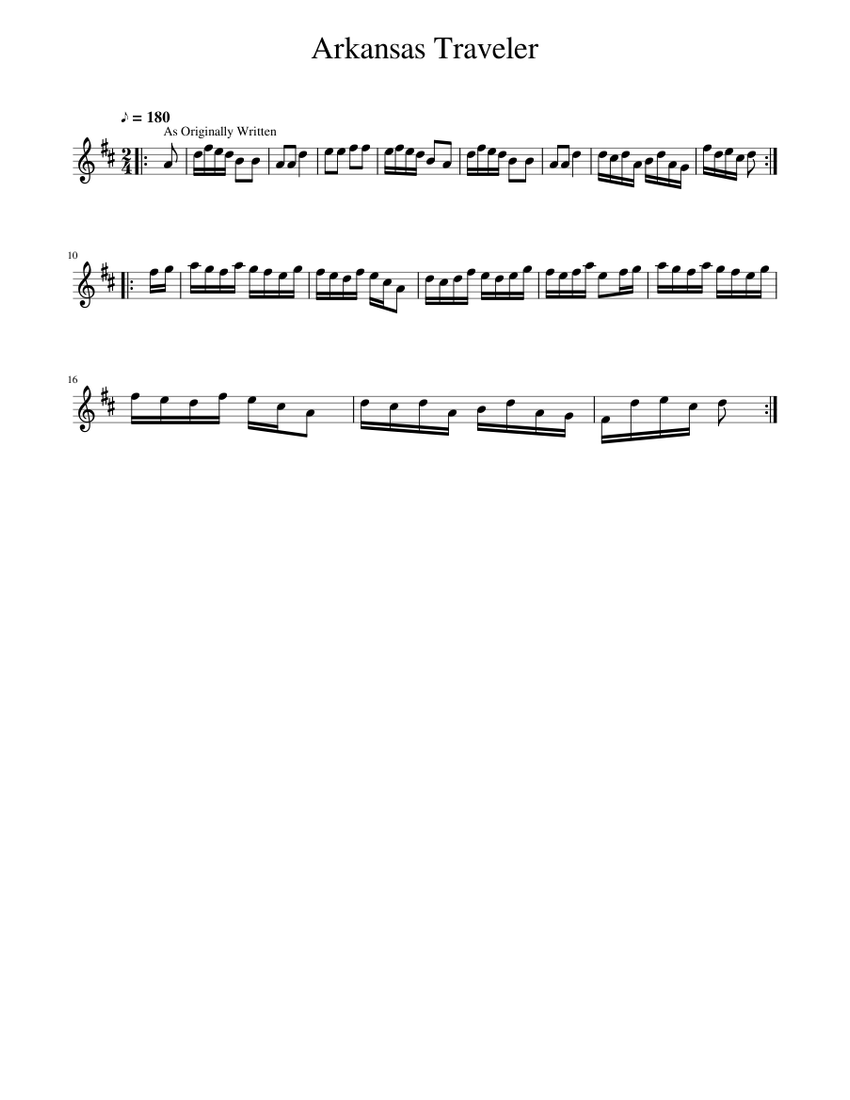 Arkansas Traveler Sheet music for Flute piccolo (Solo) | Musescore.com