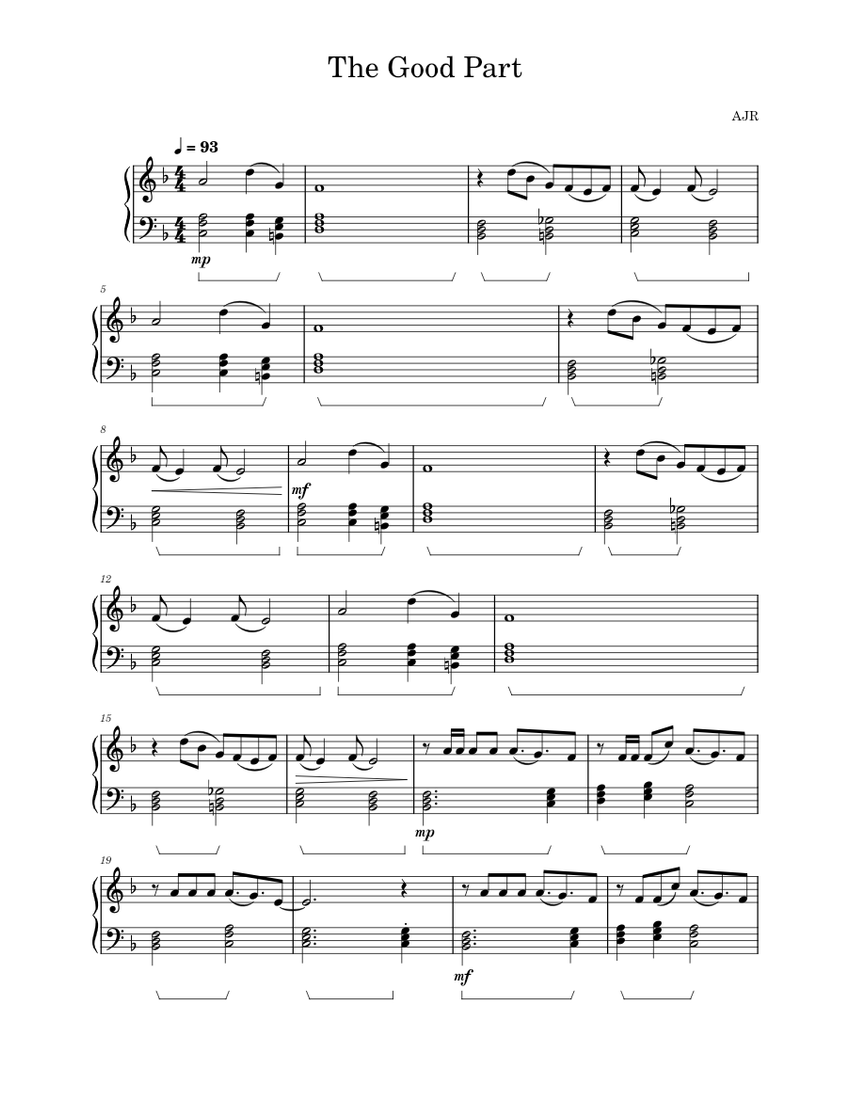 The Good Part – AJR Sheet Music for Piano (Solo) Easy | MuseScore.com