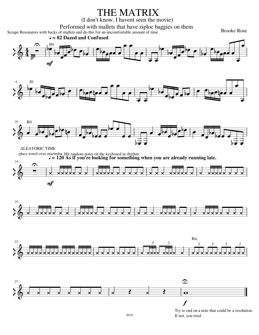 THE MATRIX Sheet music for Marimba (Solo) | Musescore.com