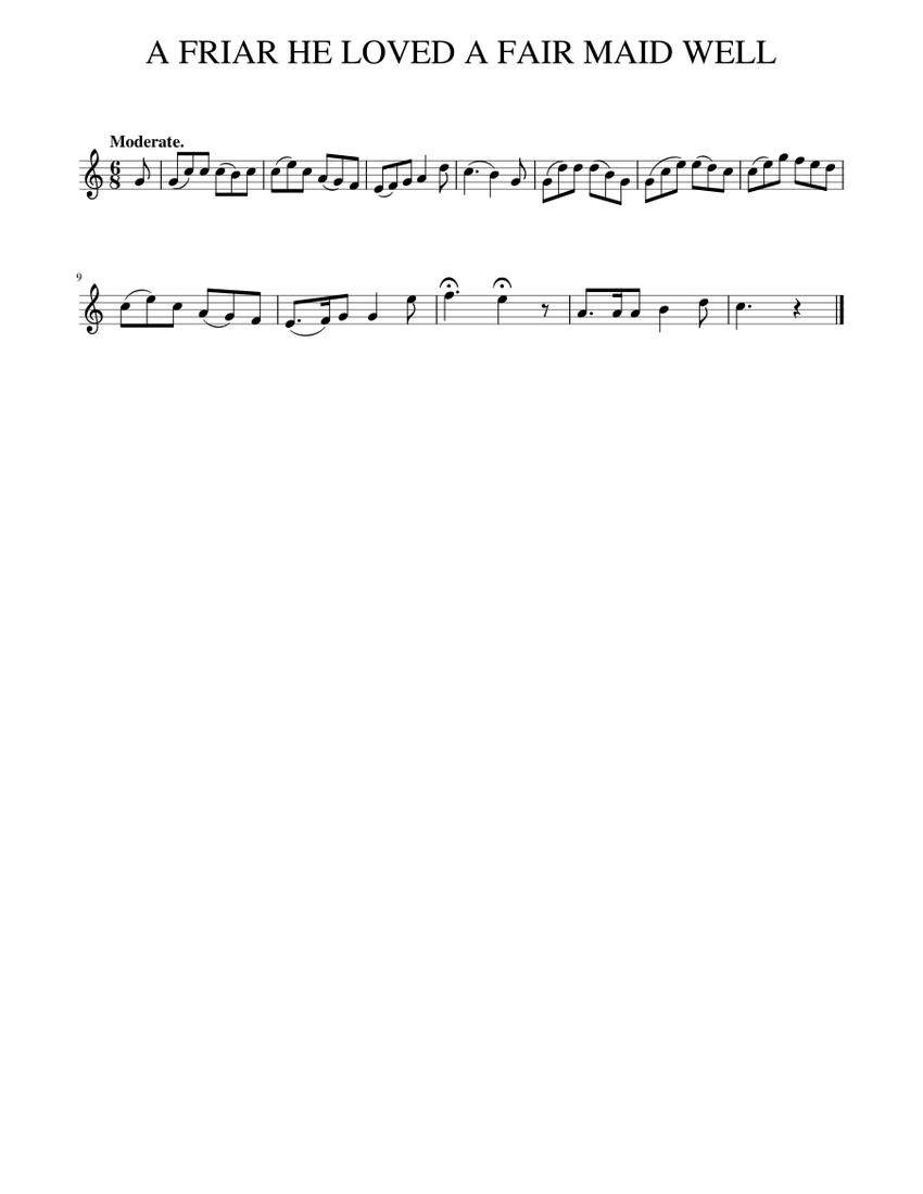 A FRIAR HE LOVED A FAIR MAID WELL Sheet music for Piano (Solo) Easy ...