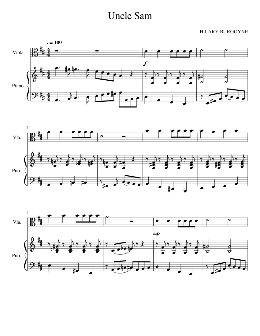 Uncle Sam Sheet music for Piano, Viola (Solo) | Musescore.com