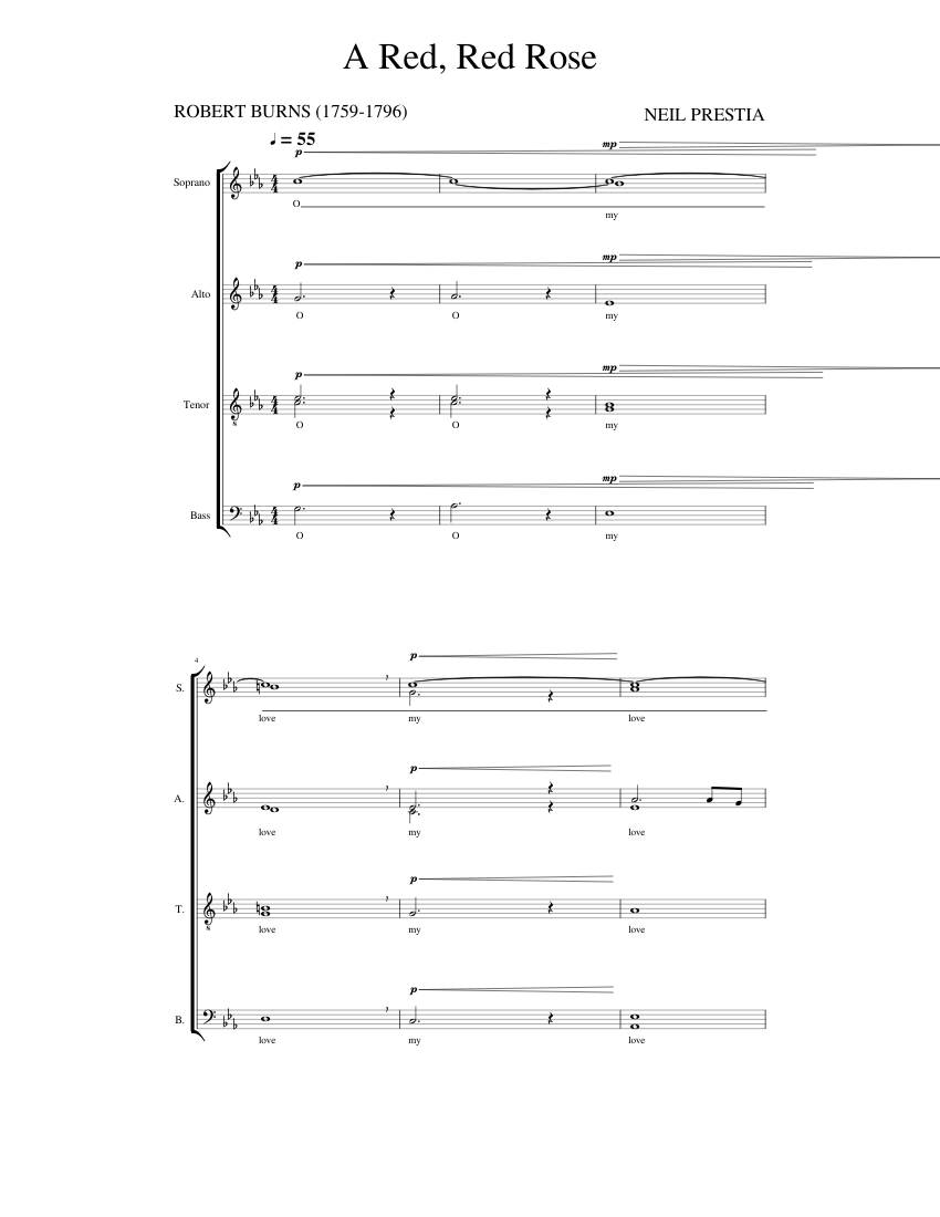 A Red, Red Rose - SATB Sheet Music for Soprano, Alto, Tenor, Bass voice ...