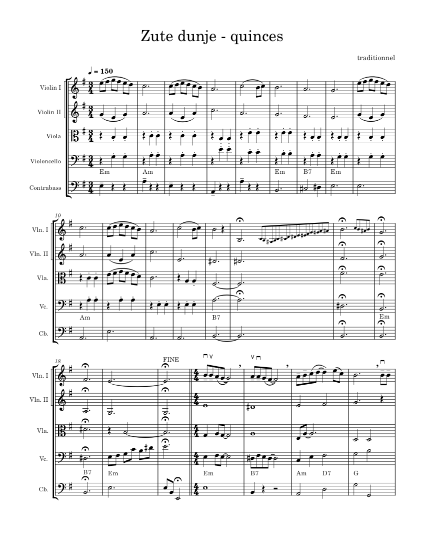 Zute dunje - quinces Sheet music for Contrabass, Violin, Viola, Cello ...
