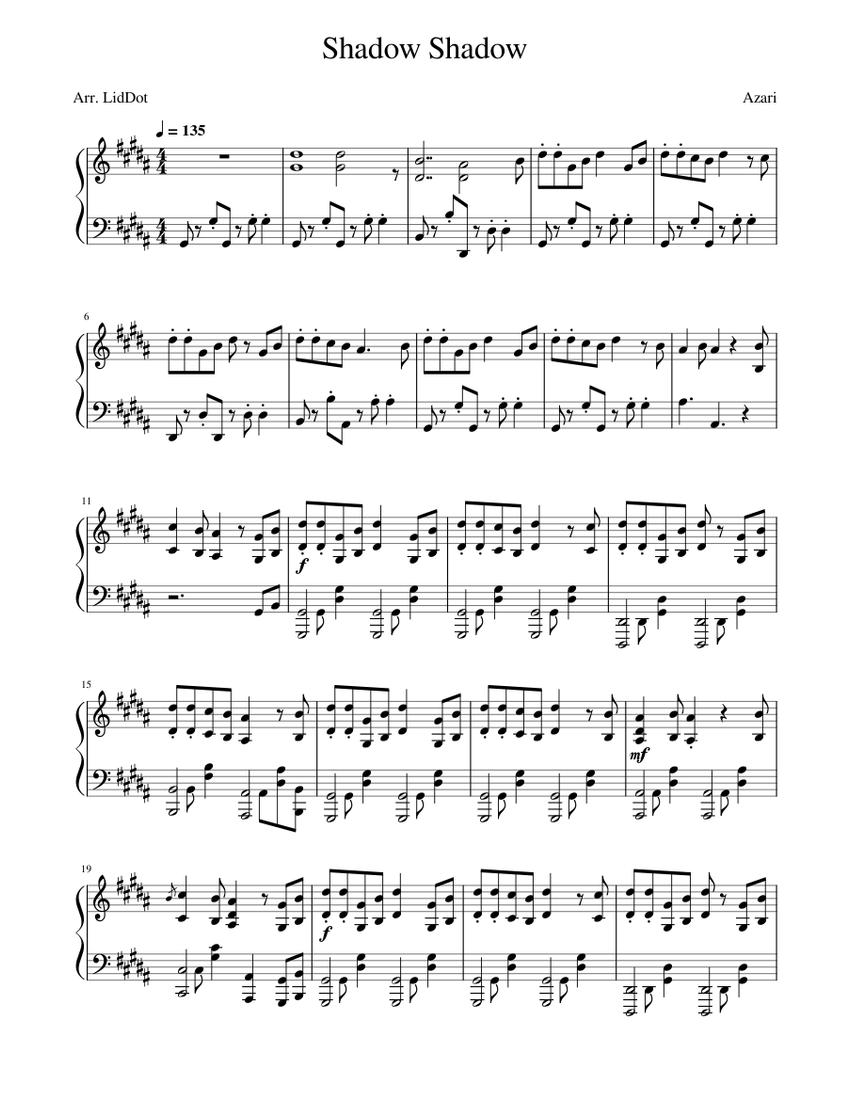 Shadow Shadow – Azari Sheet Music for Piano (Solo) | MuseScore.com