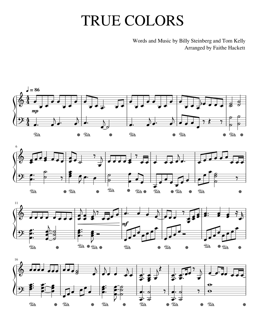 TRUE COLORS Sheet Music for Piano (Solo) Easy | MuseScore.com