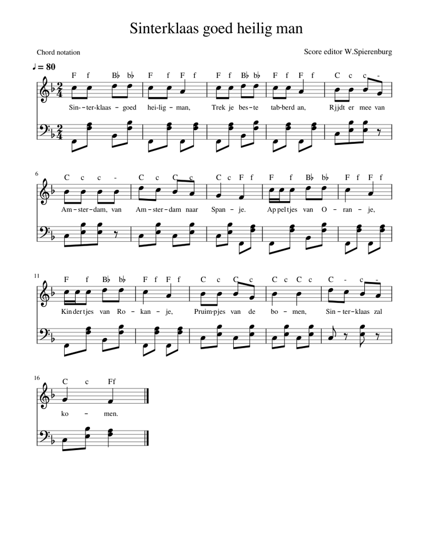 Sinterklaas goed heilig man - Sinterklaas - NL Sheet Music with Chords ...