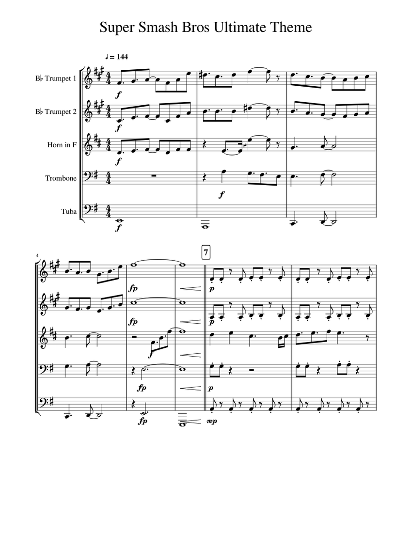 Super Smash Bro's Ultimate Theme Sheet Music for Trombone, Tuba ...