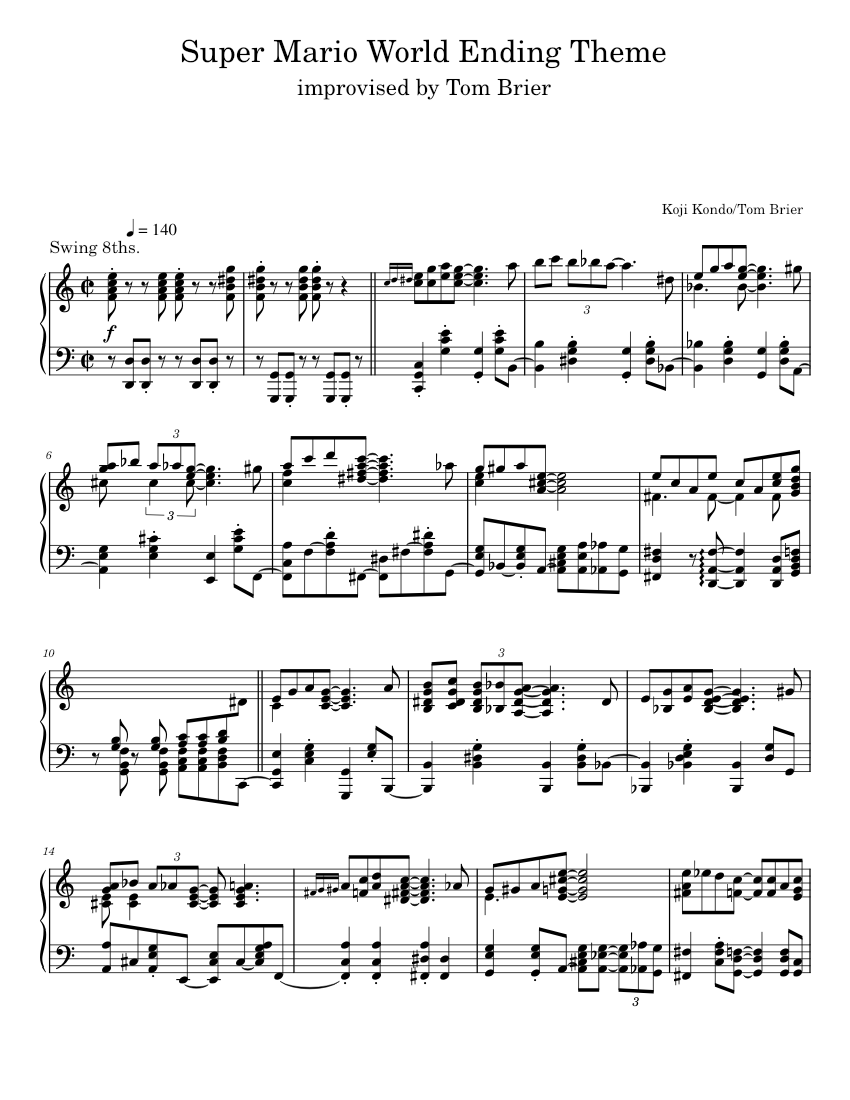 Super Mario World Ending Theme (played by Tom Brier) - Koji Kondo Sheet ...